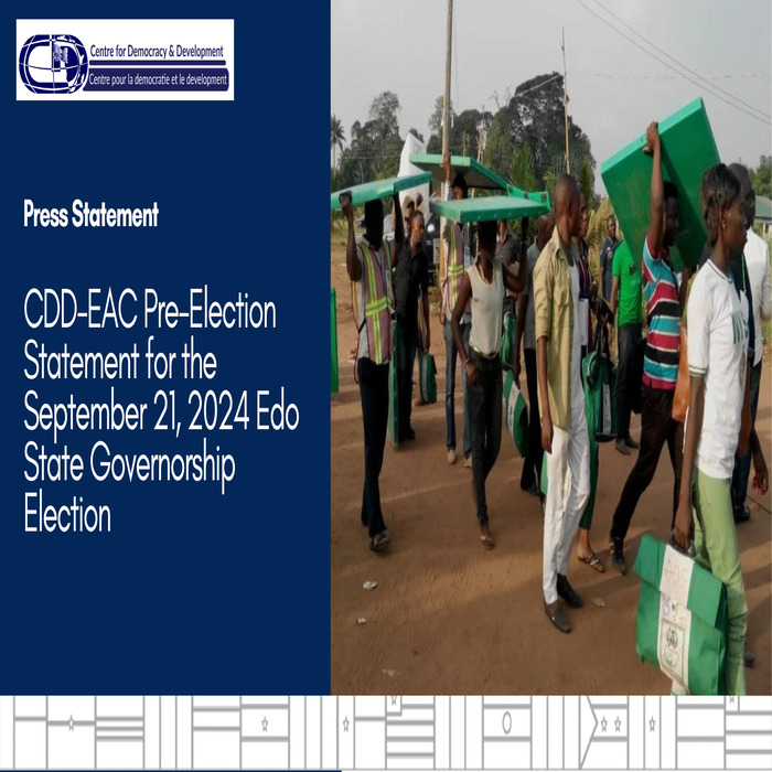 CDD-EAC Pre-Election Statement for the September 21, 2024 Edo State ...